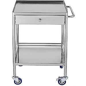 TFCFL 2-Layer Lab Cart, Stainless Steel, 20.9" x 16.5" x 34", 28kg, 4 Lockable Wheels, Omnidirectional, Wide Applications