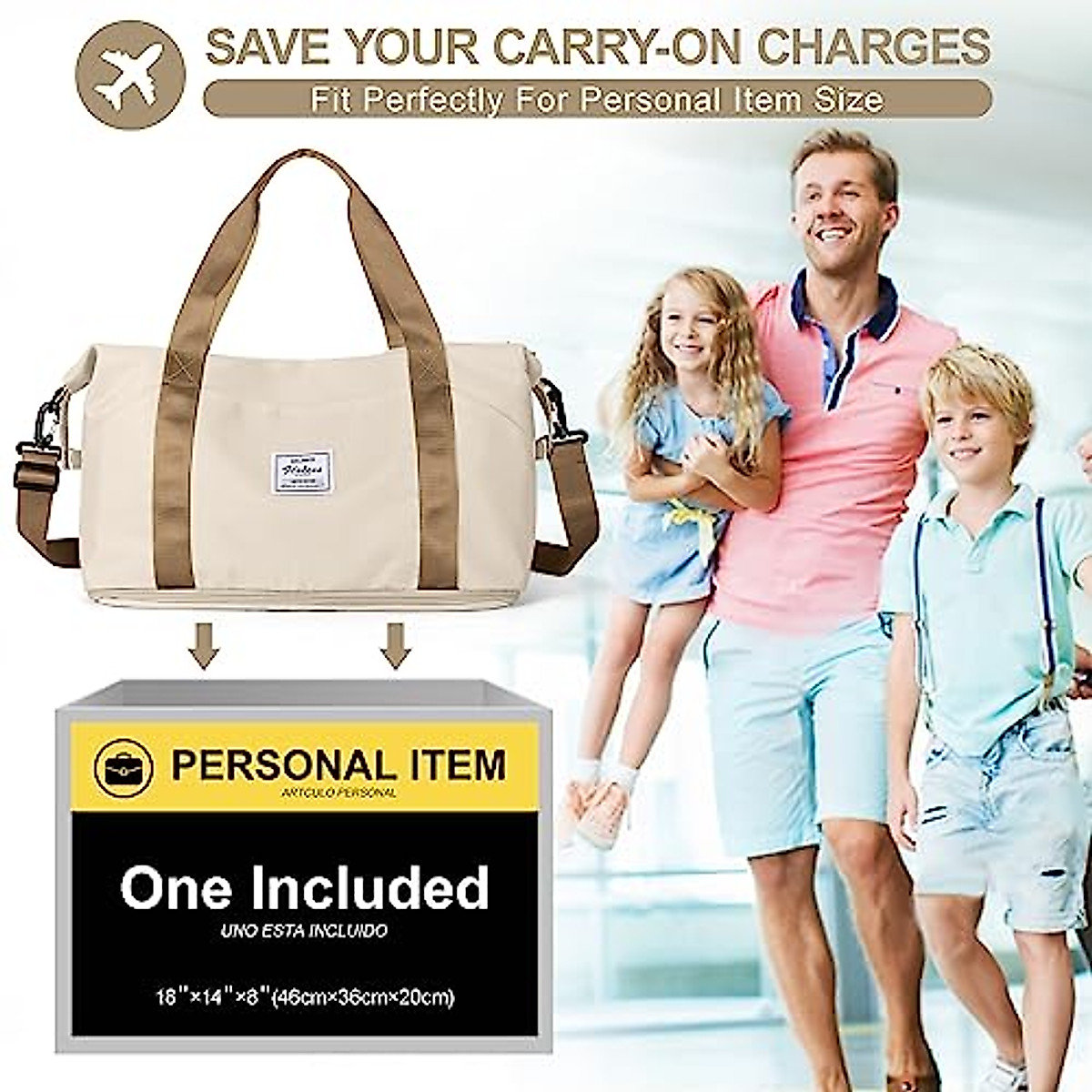 Travel Bag,Waterproof Duffel Gym Tote Bag,Weekender Carry On Overnight Bags for Women with Trolley Sleeve Wet Pocket,Travel Duffel Bags Hospital Bag, Beige Brown