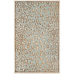 SAFAVIEH Paradise Collection Area Rug - 5'3" x 7'6", Stone & Aqua, Animal Print Viscose Design, Ideal for High Traffic Areas in Living Room, Bedroom (PAR84-3470)