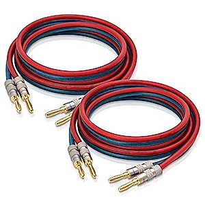 AutCreation HiFi OFC Speaker Wire,Speaker Cable with Banana Plugs,Banana Plugs to Banana Plugs,12AWG,Red/Blue (1.5M(4.9ft))