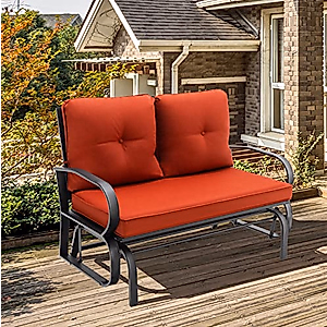 Giantex 2 Seats Glider Bench for Outside, Patio Glider Porch Loveseat w/Cushions & Powder Coated Steel Frame, Double-Seat Outdoor Glider for Patio, Garden, Backyard (Red)