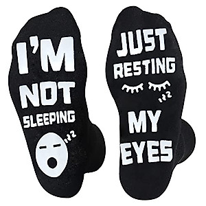 Christmas Birthday Gifts for Dad Grandpa,Stocking Stuffers for Men Women,Im Not Sleeping Just Resting My Eyes Funny Socks Beanie Hat Set