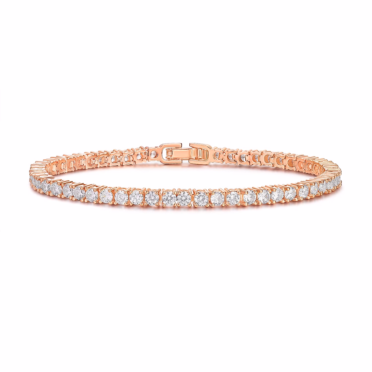 Devin Rose 3MM Cubic Zirconia Tennis Bracelet for Women 14K Rose Gold Plated Brass CZ Bracelets Sizes 6.5 Inches