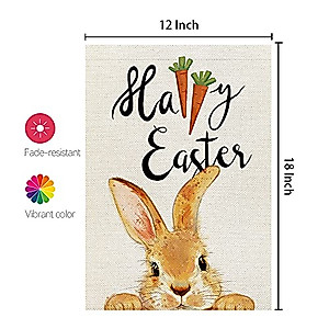 CROWNED BEAUTY Happy Easter Bunny Garden Flag 12x18 Inch Double Sided for Outside Burlap Small Yard Holiday Decoration CF697-12