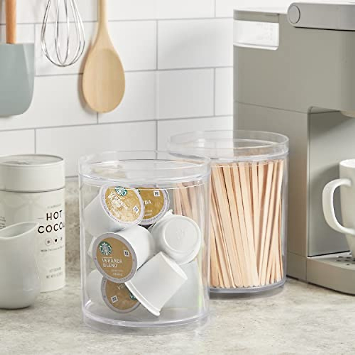 STORi Bella 2-piece Stackable Clear Tall Plastic Container Set | Round Vanity Storage Organizers with Lids for Hair Accessories & Beauty Supplies | Made in USA