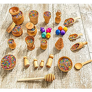 30 Piece - USA Made - Sensory Bin Tools - Sensory Bins - Wooden Sensory Bin Tools - Sensory Bin Toys - Sensory Tools - Toddler Sensory Bin - Learning Scooper -Montessori Toys for Toddler