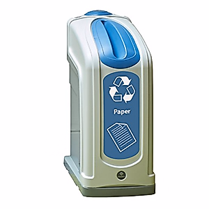 Glasdon Nexus 13G Office Paper Recycling Bin (Gray, Blue Sticker) – 13-Gallon Deskside Recycling Bin for Paper – Plastic – Compact Paper Recycling Container with Slim Footprint