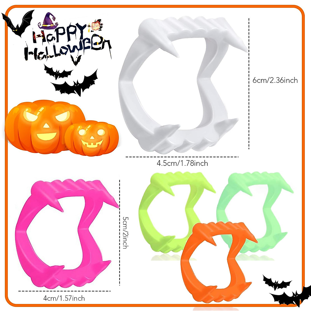 Boao 30 Pcs Halloween Vampire Teeth Plastic Vampire Fangs Bright Color Halloween Fake Teeth Cosplay Costume Accessories for Boys and Girls Halloween Party Favors Supplies