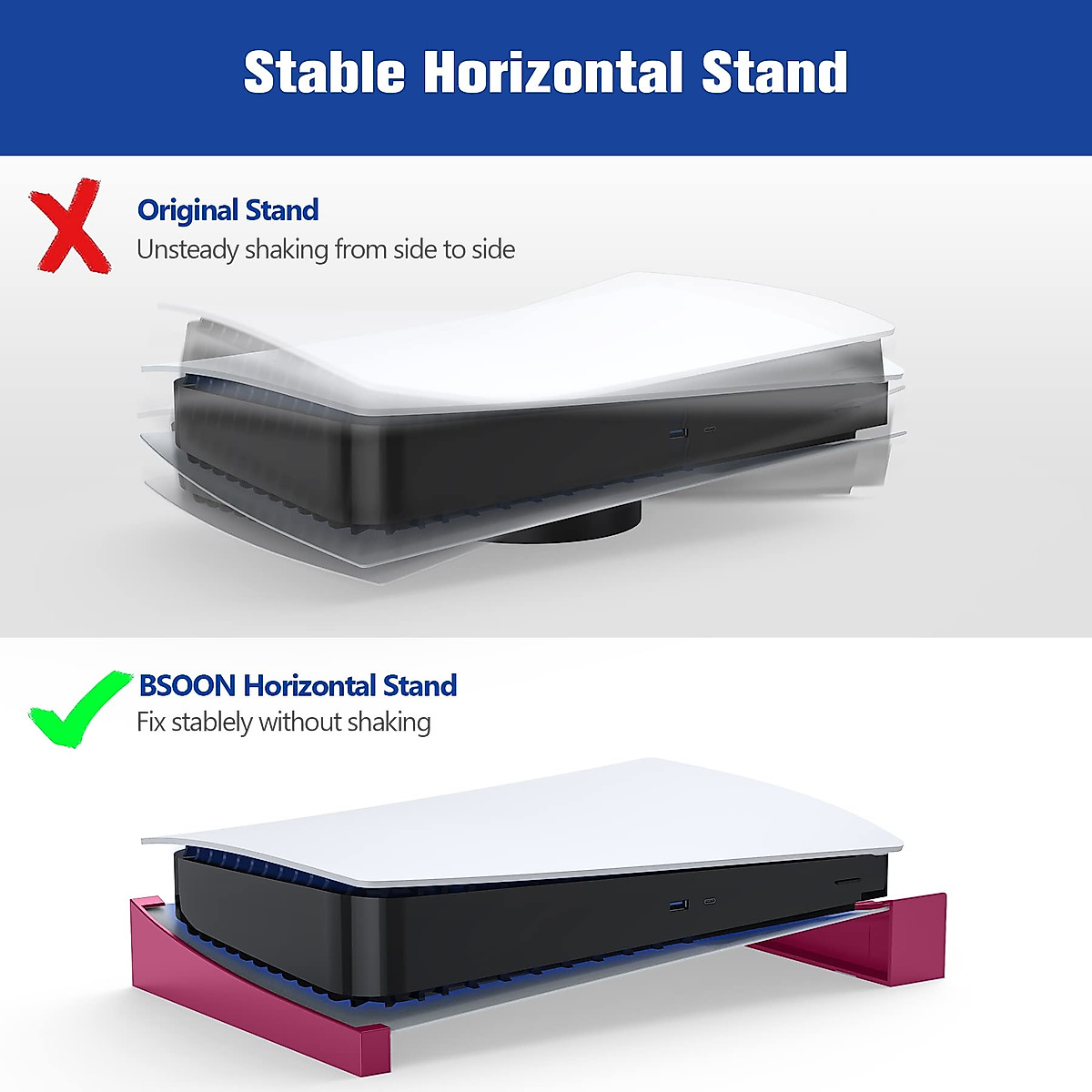 BSOON PS5 Accessories Horizontal Stand, PS5 Base Stand for PS5 Games & PS5 Console with 16 Game Disc Slots, Compatible with Playstation 5 Disc & Digital Editions, Minimalist Design (Red)