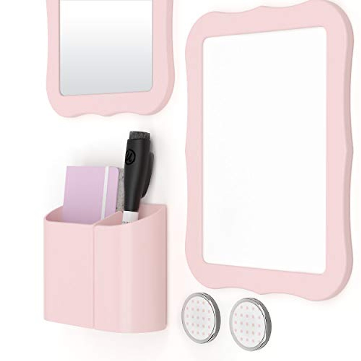 U Brands Locker Accessories Kit, Back to School Essentials, Blush, 6-Piece, Includes Whiteboard, Mirror, and Organizing Supplies