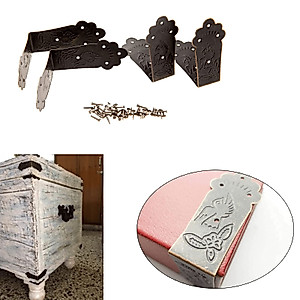 dophee 4Pcs Antique L Shaped Corner Guards, Embossing Decorative Edge Corner Bracket Corner Protectors Guard Cover with Mounting Screws for Chest Case Wooden Box - 2.17"x2.17"x0.98"
