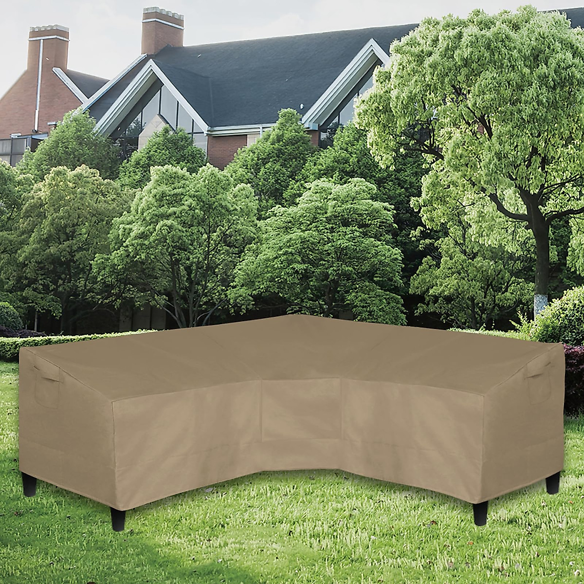 Easy-Going Patio V-Shaped Sectional Sofa Cover, Waterproof Outdoor Sectional Cover,Heavy Duty Garden Furniture Cover with Air Vent 100" L (on Each Side) x 33.5" D x 31" H, Camel
