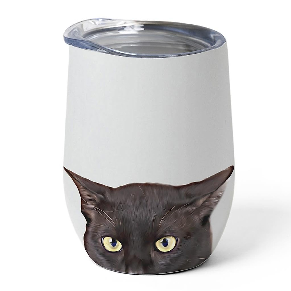 Funny Curious Black Burmese Cat Peeking Look Out Wine Tumbler 12oz Stainless Steel Vacuum Insulated Cup With Lid - Gifts for Cat Lovers