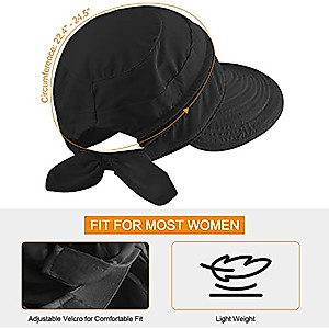 MEINICY Womens Sun Visor Hat Wide Brim, 2 in 1 Zip-Off Sun UV Protection Foldable Adjustable Visors Beach Hats for Women (2 Pack Black+White)