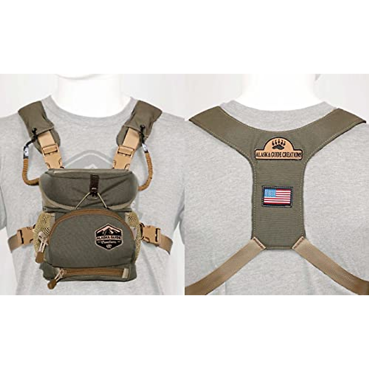 Alaska Guide Creations Hybrid with MAX Pocket | Compact Utility Bag with Mesh Side Pockets | Binocular Harness for Comfort and Quick Access (Kryptek Highlander)