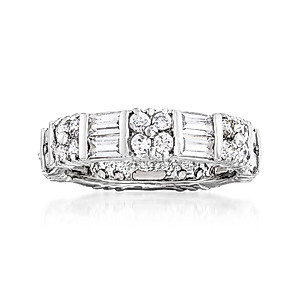 Ross-Simons 3.20 ct. t.w. Baguette and Round CZ Eternity Band in Sterling Silver. Size 8