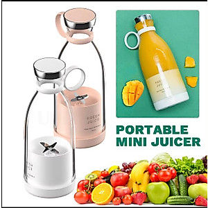 Katuza USB Rechargeable Personal Size Blender for Smoothies, Shakes, Juices & Protein Shakes-350ml- Portable Mini Fruit Blender for Home, School, Gym, Office, Travel (White)