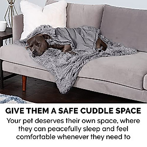 Furhaven XL Waterproof Calming Plush Long Faux Fur & Velvet Dog Blanket, Washable - Gray, Extra Large