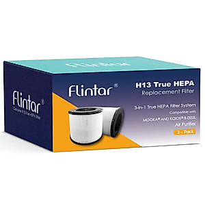 Flintar True HEPA Replacement Filter, Compatible with MOOKA and KOIOS B-D02L Air Purifier and VEWIOR B-D02U Air Purifier, 3-in-1 H13 True HEPA Filter Set, 2-Pack