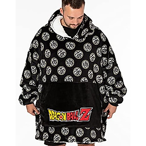 Dragon Ball Z Oversized Blanket Hoodie Adults Mens Womens Sherpa Fleece One Size Black