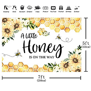 Aperturee 7x5ft Honey Baby Shower Backdrop a Little is on The Way Sunflower Sweet Honeybee Photography Background Gender Reveal Party Decoration Photo Booth Studio Props Cake Table Banner, multicolor