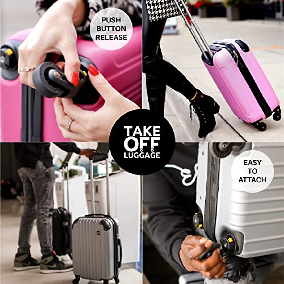 Take OFF Luggage 18 inch Hardshell Carry On Suitcase that Converts into Underseater Luggage with Removable Spinner Wheels for Airline Personal Item Use Requirements, 18 x 14 x 8 Inches - Hot Pink