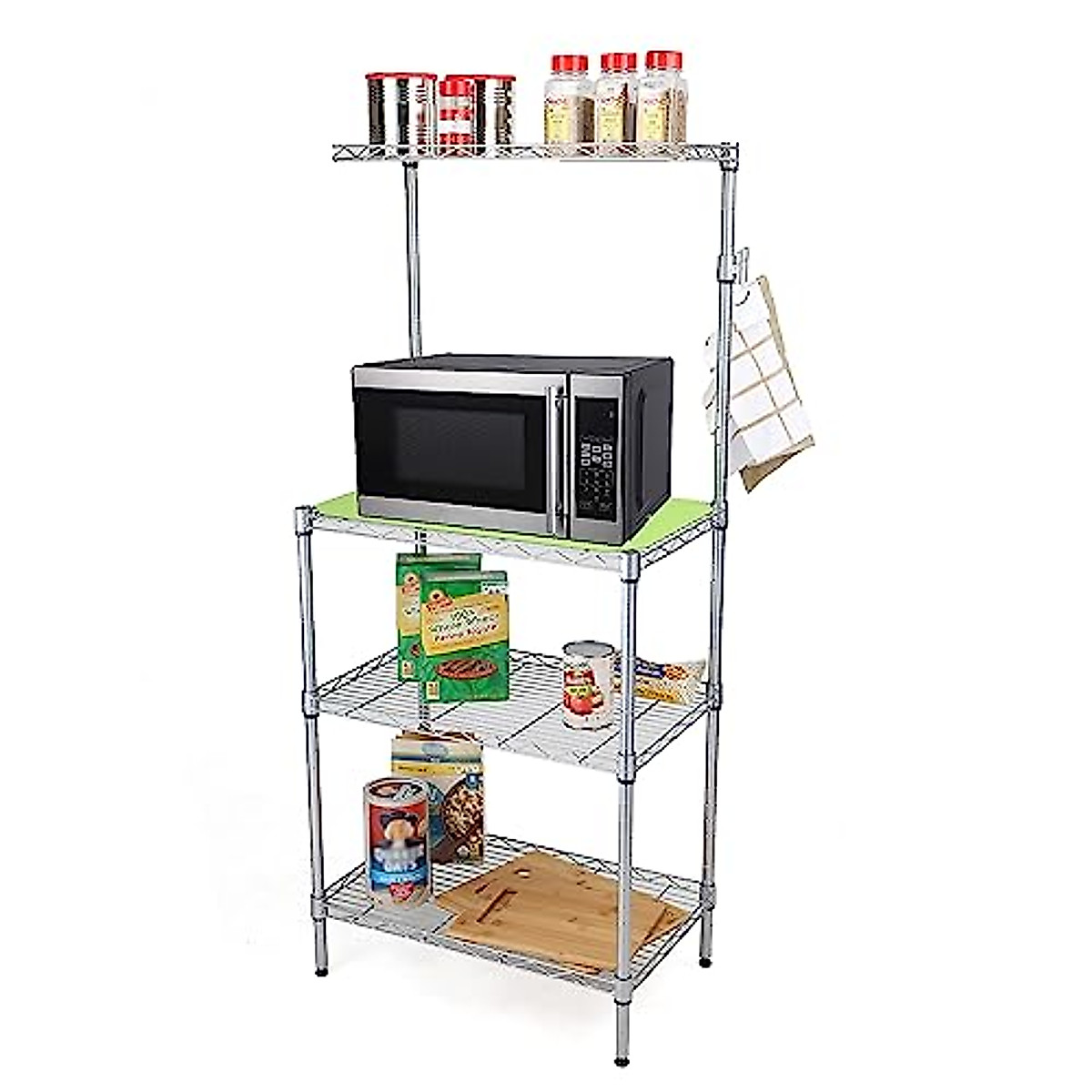 Mind Reader 3 Tier Microwave Shelf Counter Unit with Hooks, Silver