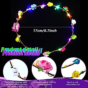 40 Pcs LED Flower Headband, Light up Flower Crown Garland Flower Headdress Floral Headpiece for Women Hair Accessories Birthday Wedding Party(Plum Blossom Style)