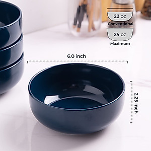 AmorArc Stoneware Cereal Bowls Set for kitchen, 22oz Ceramic Soup Bowls Set of 4 for soup cereal snacks meal, Microwave&Dishwasher Safe, Navy Blue