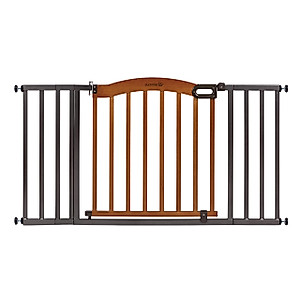Summer Decorative Wood & Metal Safety Baby Gate, New Zealand Pine Wood and a Slate Metal Finish - 32” Tall, Fits Openings up to 36” to 60” Wide, Baby and Pet Gate for Doorways
