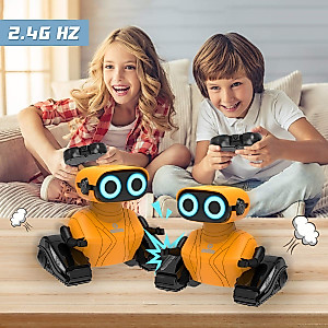 KaeKid Robots for Kids, 2.4Ghz Remote Control Robot Toys with LED Eyes & Flexible Arms, Dance & Sounds, RC Toys for 3 4 5 6 7 8 Year Old Boys Girls (Orange)