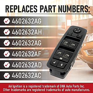 Driver Side Master Power Window Switch - Compatible with Dodge and Jeep Vehicles - 2008-2012 Nitro and Liberty, 2009-2010 Journey - Replaces Part 4602632AH, 4602632AF, 4602632AB, 4602632AG - 8 Pins