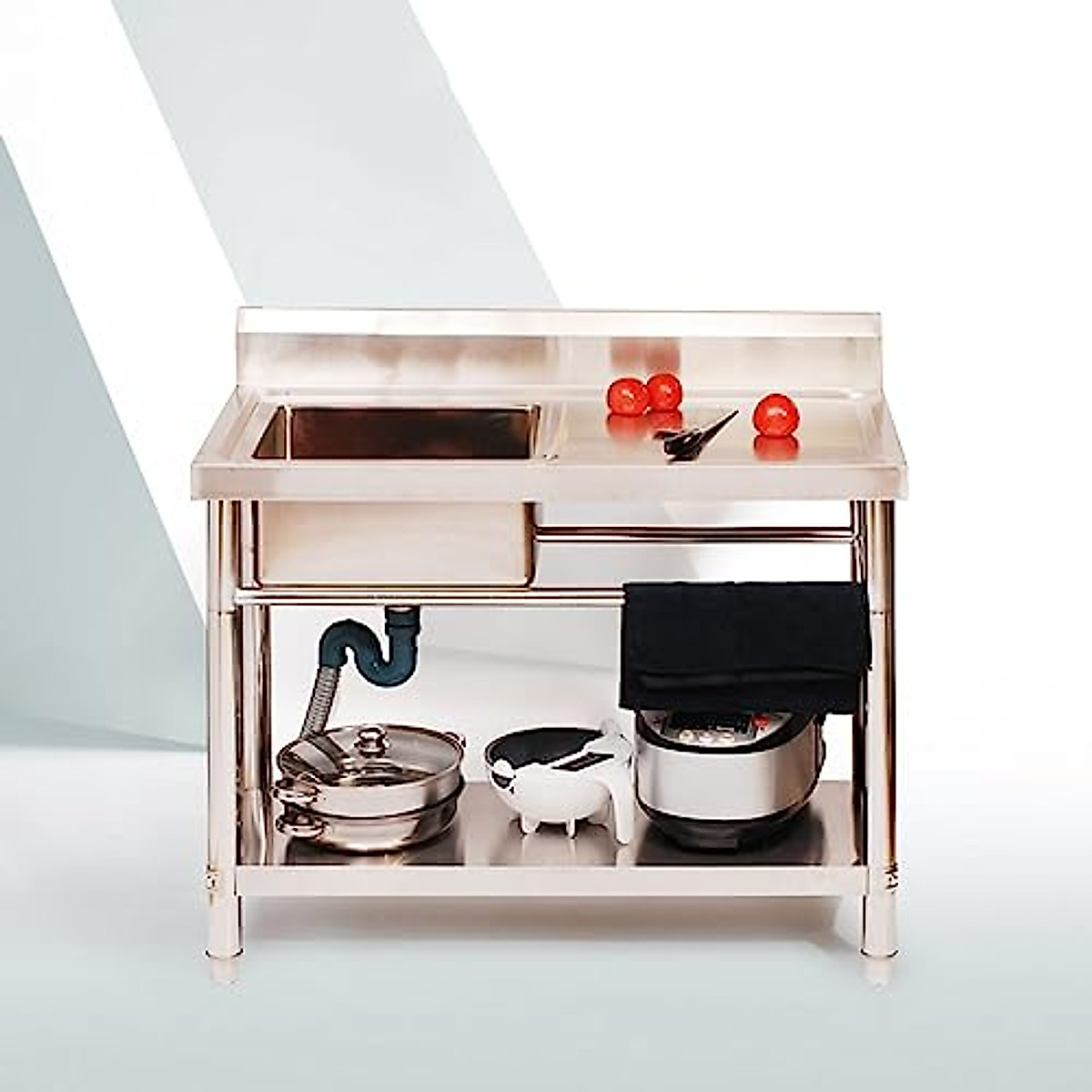 Commercial Stainless Steel Sink, With Bracket And Shelf, Integrated Sink For Kitchen And Home Use, 100CM