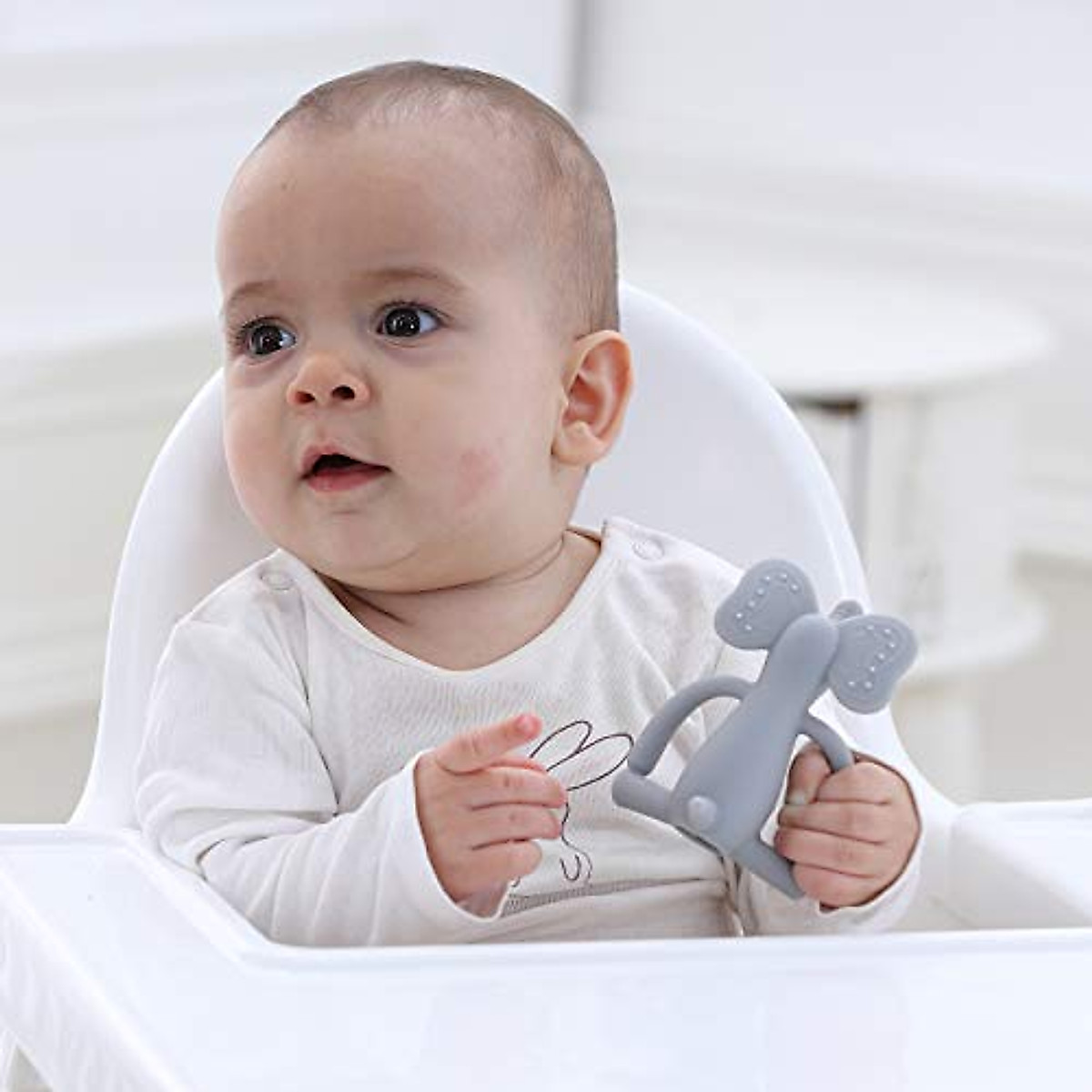 Baby Teether, Pacifier, Food Grade Liquid Silicone Baby Teething Toy, Soft Infant Teether Chew Toy, BPA Free, Multi-Texture Design Cute Elephant Teether, Soft and Sturdy (Gray Elephant)