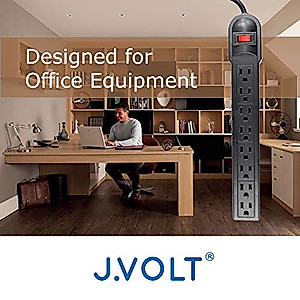 J.VOLT 8 Port Power Strip Surge Protector, 6 Feet Cord with Lit Switch, for Home Office School Shop Garage, Wall Mountable,750J 15A 125V 1875W, 14AWG, UL Listed, Black