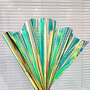 12x53 Inch Mirrored Green Foil Laser Graphic Fabric Holographic Cyan PVC Vinyl for DIY Patchwork Bags Bows Jewlery Making (XHT-299-L)