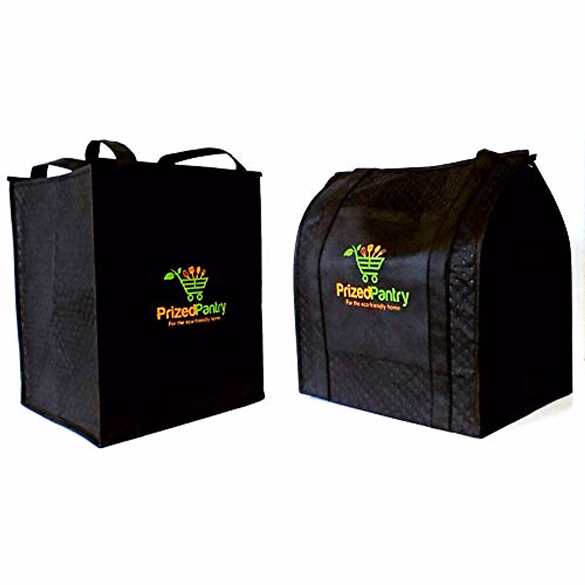 Prized Pantry 2 Pack Insulated Reusable Grocery Bags, X-Large Heavy Duty Cooler Tote Bags, Premium Insulation, Bottom Support, Wrap-Around Handles, Front Pocket, Zipper, No Leak, Keeps Food Hot/Cold