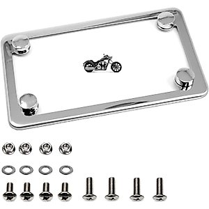 LFPartS Motorcycle Polished Stainless Steel License Plate Frame Slim Style