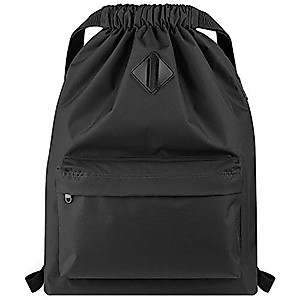 Vorspack Drawstring Backpack Water Resistant String Bag Cinch Bag Sports Gym Sack with Side Pocket for Men Women - Black