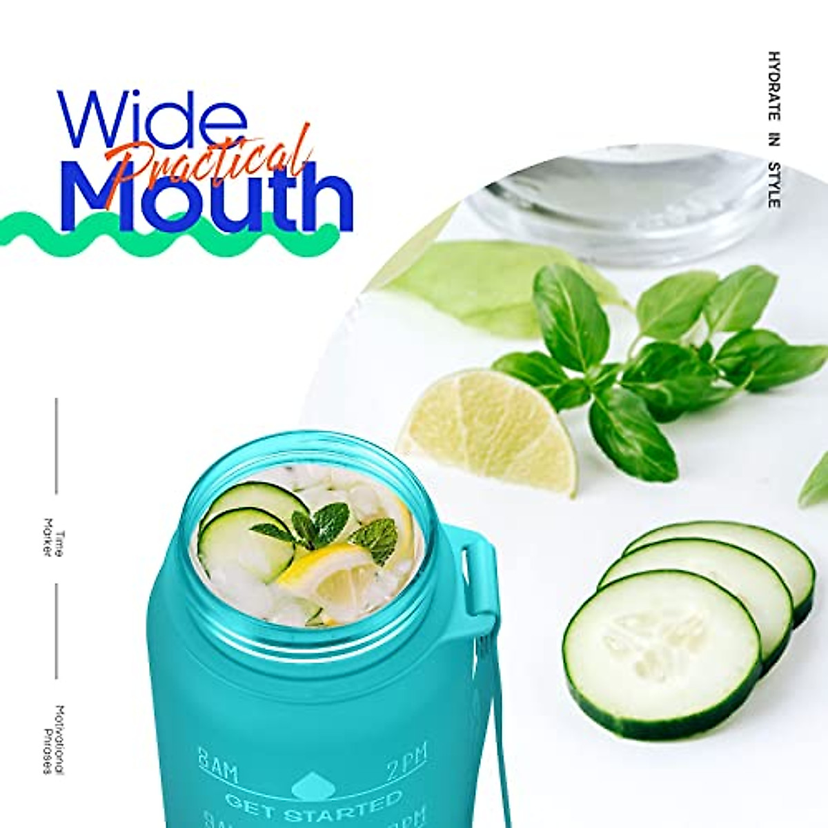 Giotto 32oz Large Leakproof BPA Free Drinking Water Bottle with Time Marker and Straw to Ensure You Drink Enough Water Throughout The Day for Fitness and Outdoor Enthusiasts