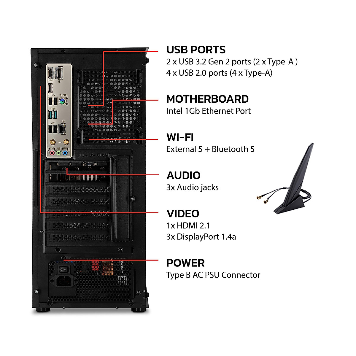 YEYIAN Yumi Gaming PC Desktop, AMD Ryzen 5 5600X 4.6 GHz, Nvidia RTX 4060 8GB, 1TB NVMe SSD, 16GB DDR4 3200MHz, 650W Gold PSU, ARGB Fans, AC WiFi & Win 11 Home