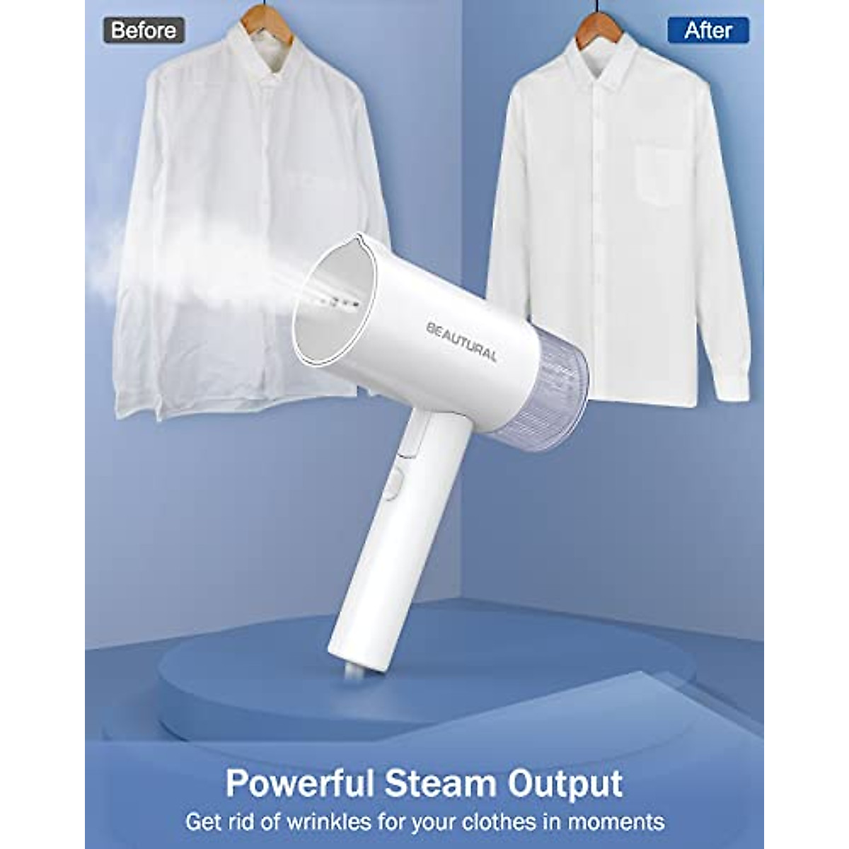 BEAUTURAL Steamer for Clothes, Foldable Handheld Clothing Wrinkles Remover for Garments, 30-Second Fast Heat-up, Portable Fabric Steamer for 120V Countries, Not for Use in 220V Such as Europe