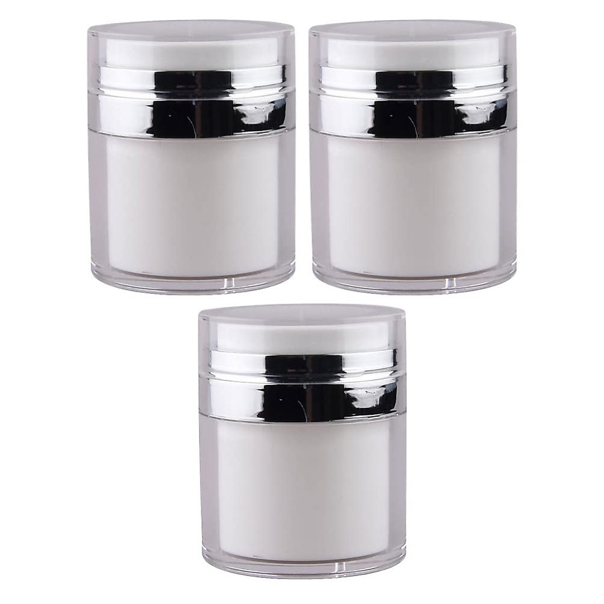 Uonlytech 3pcs Press Cream Jar Refillable Travel Jars Lotion Pump Bottle Airless Pump Jars Lotion Cosmetics Bottle Sunscreen Face Lotion Airless Sub Cream Jars Pp Empty Lotion