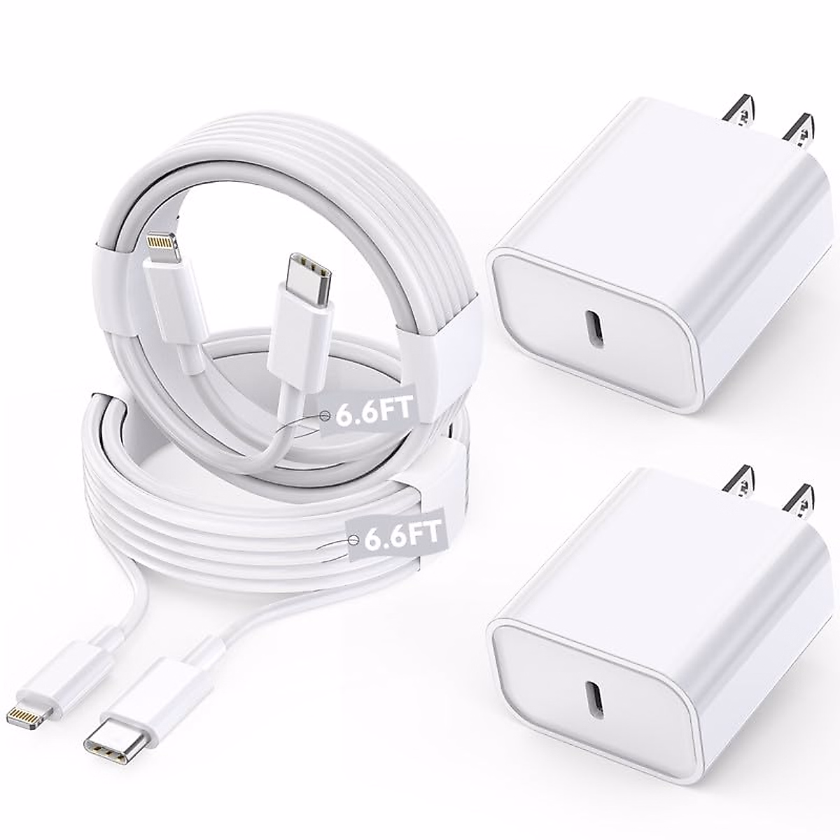 Long Apple iPhone Fast Charger [Apple MFi Certified] 2Pack PD Type C Wall Charger Fast Charging Apple Adapter 6.6FT USB-C to Lightning Cable Apple Chargers for iPhone 14/13/12/Pro/Max/11/XR/8/SE/iPad