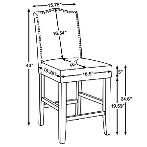 GOTMINSI Counter Bar Stools Set of 2, 24 Inch Upholstered PU Leather Wooden Counter Height Chairs with Nailheads and Solid Wood Legs for Home Kitchen and Restaurant, Black