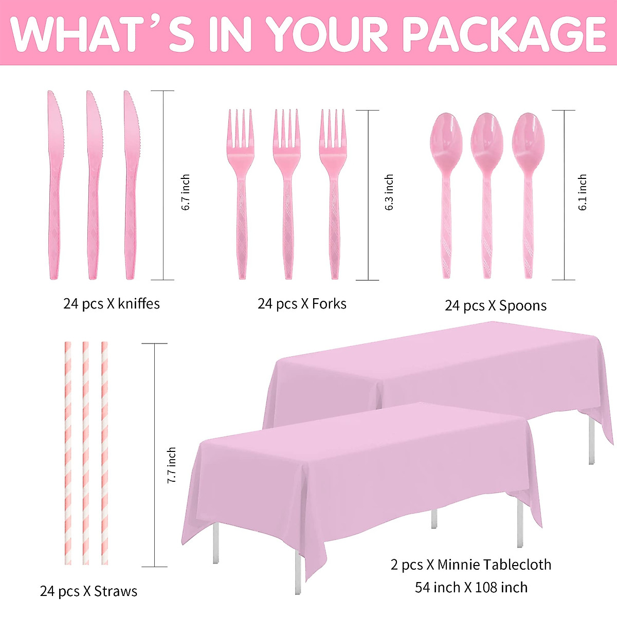 HIPVVILD Minnie Birthday Party Supplies, Minnie Theme Mouse Decorations Tableware, Plate, Napkin, Cup, Backdrop, Balloon Arch, Tablecloth, Cutlery, Minnie 1st 2nd 3rd Birthday Decorations | Serve 24