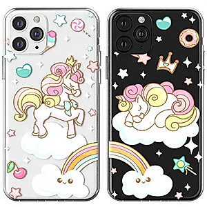 Toik Matching Couple Cases for Apple iPhone 11 Pro Xs Max Xr 10 X 8 Plus 7 6s 5s SE Cover Dream Boyfriend Anniversary Pretty Unicorns Cute Rainbow Silicone Girlfriend Apple Lightweight Sweets Print