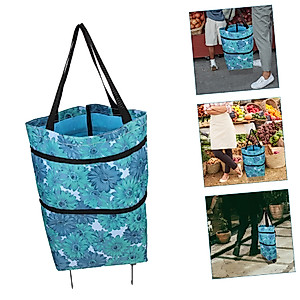 SHOWERORO Foldable Shopping Bag Wheel Oxford Fabric Large Capacity Groceries Shopping Bag Storage Pouch