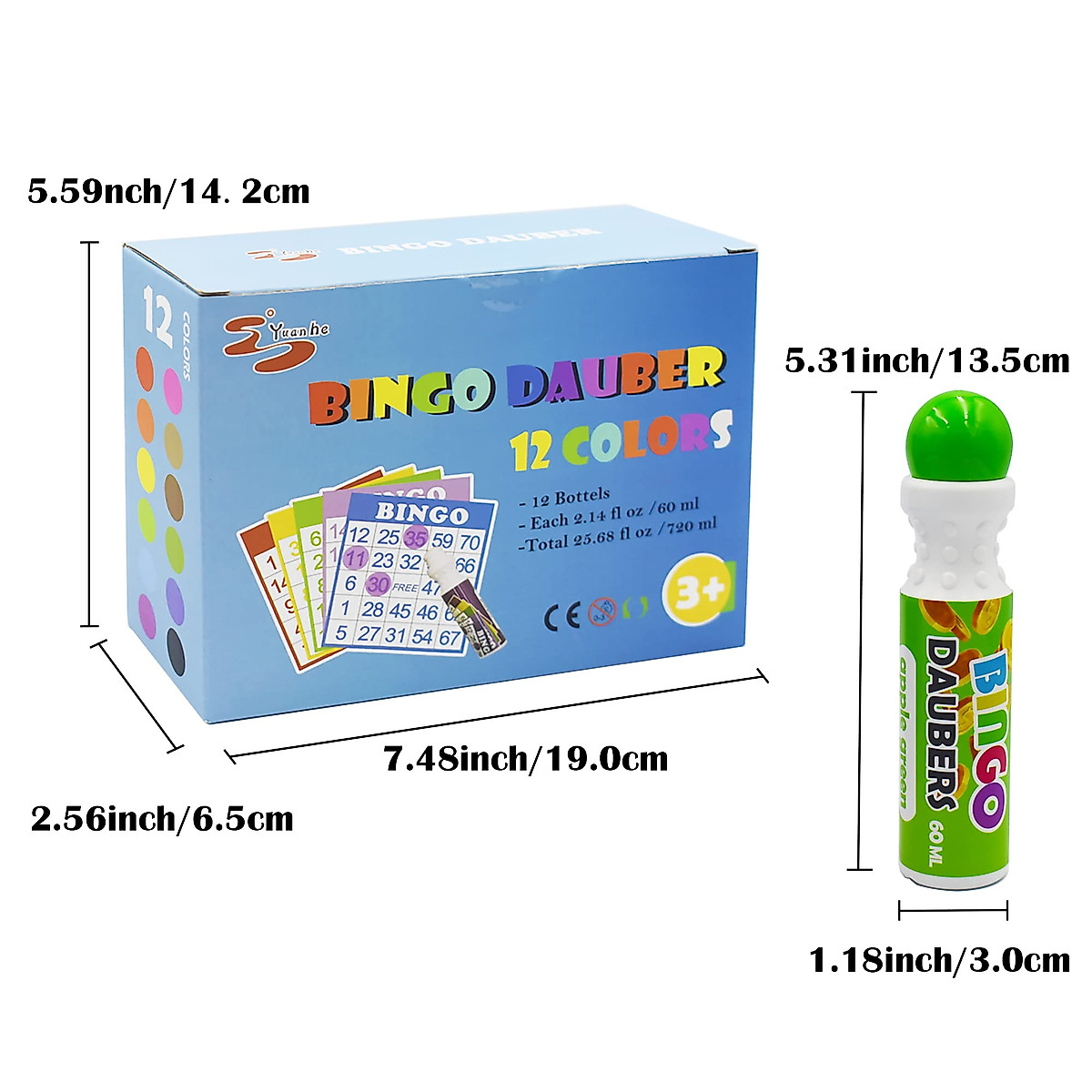 Yuanhe Bingo Daubers Dot Markers - Mixed Colors Set of 12 Pack