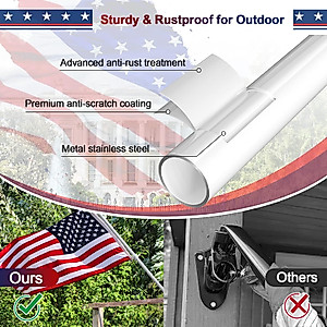 LAKEROD Flag Pole Kit with 3x5 American Flag Outdoor - 5ft Tangle Free Metal Flagpole with Holder Bracket & Embroidered US Flags - Heavy Duty for Outside House Porch Garage Boat Truck Jeep - White